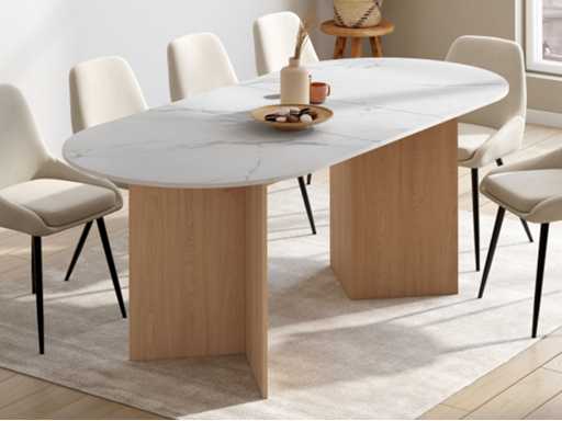 Uitschuifbare eettafel en poten met wit marmeren effect van 160-200 cm