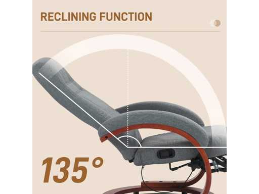 135° Manual Reclining Swivel Chair with Footrest - Grey