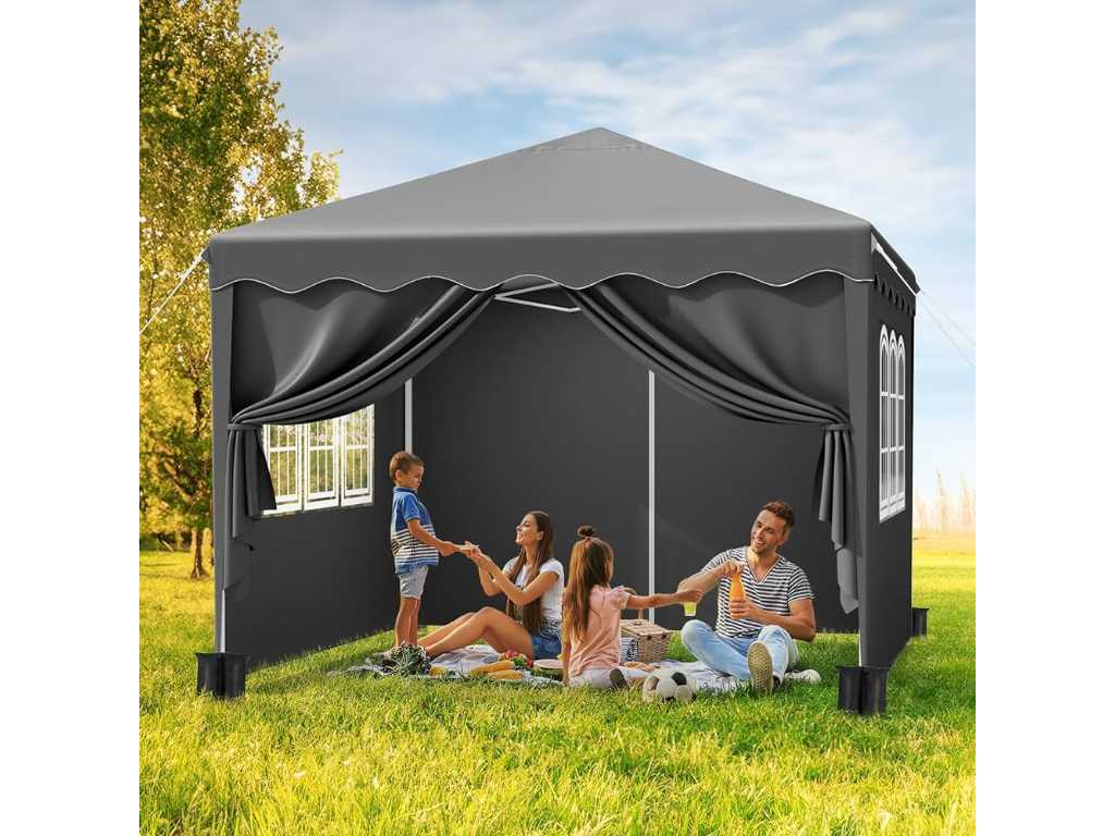 2 x Foldable Garden Gazebos 3x3m, Folding Gazebo with Oxford