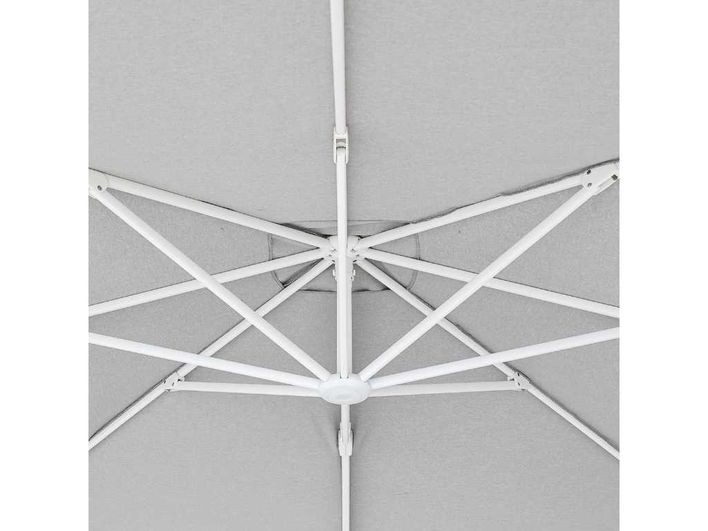 1x Floating parasol 3m - Alu white frame - Dark grey + Base