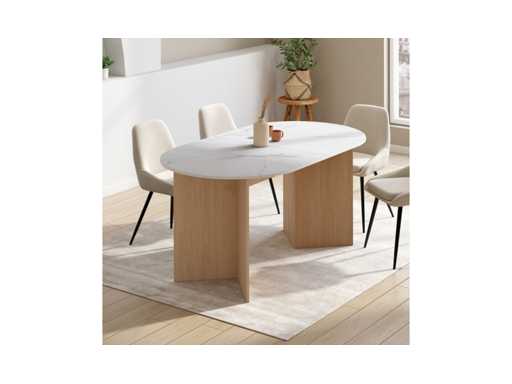 Uitschuifbare eettafel en poten met wit marmeren effect van 160-200 cm